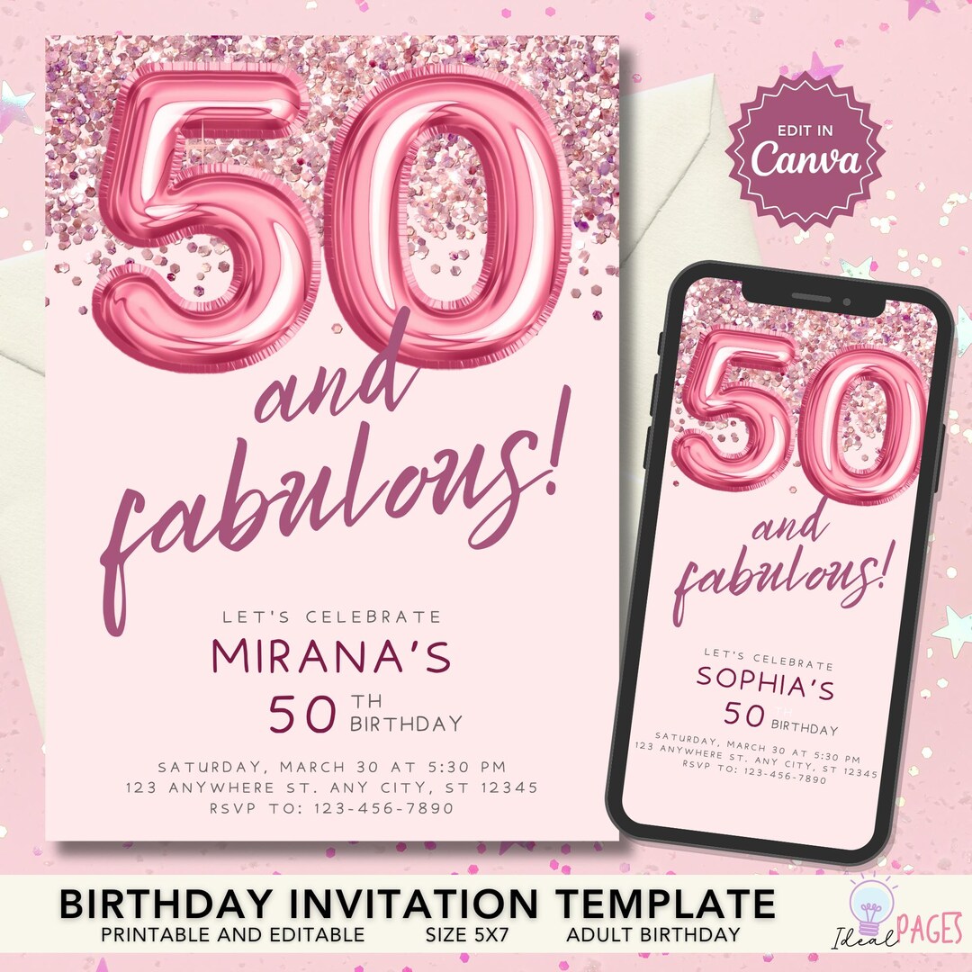 Editable 50th Birthday Invitation, 50th Birthday Invitation Template ...