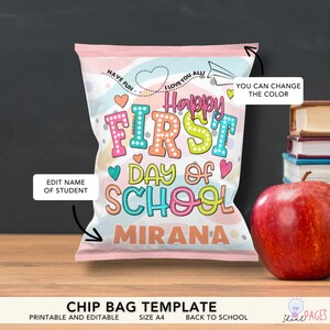 6 Back to School Chip Bag Template, School Party Favor, Welcome Snack ...