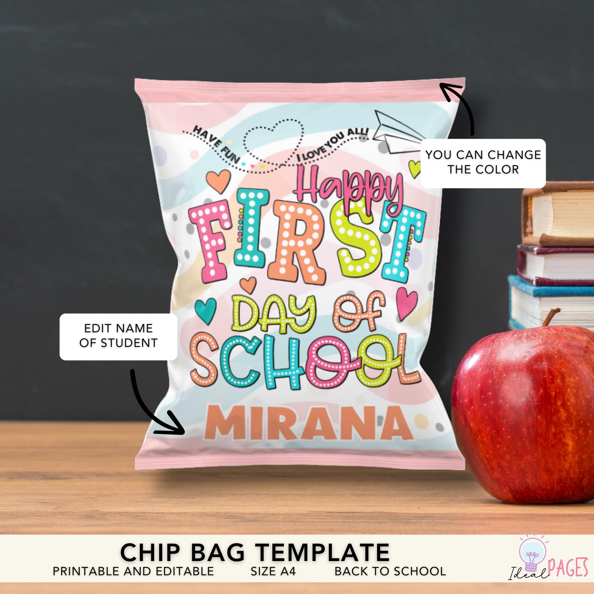 6 Back to School Chip Bag Template, School Party Favor, Welcome Snack ...