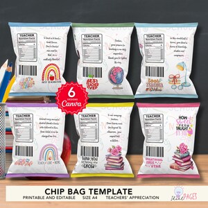 6 Teacher Appreciation Chip Bag Template, DIY Party Favor Printable ...