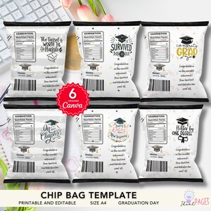 6 Personalized Graduation Chip Bag Template, Class 2024, DIY Party ...