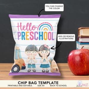 6 Back to School Chip Bag Template, School Party Favor, Welcome Snack ...