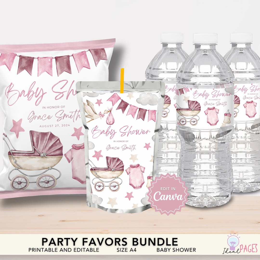 Pink Girl Baby Shower Bundle Favors, Gender Reveal Party Favors, Chip ...