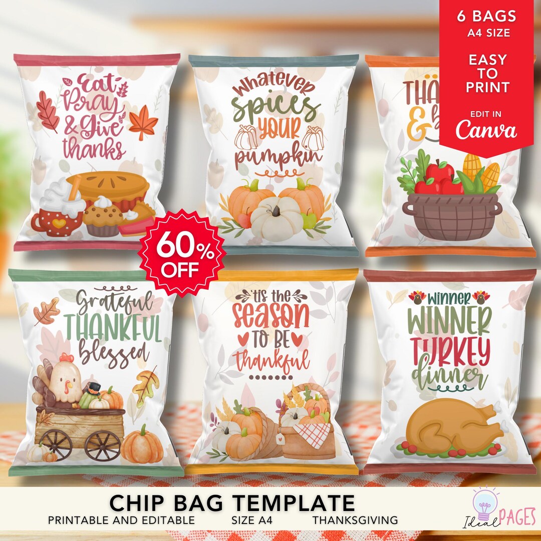 6 Thanksgiving Party Favors, DIY Friendsgiving Treats, Chip Bags ...