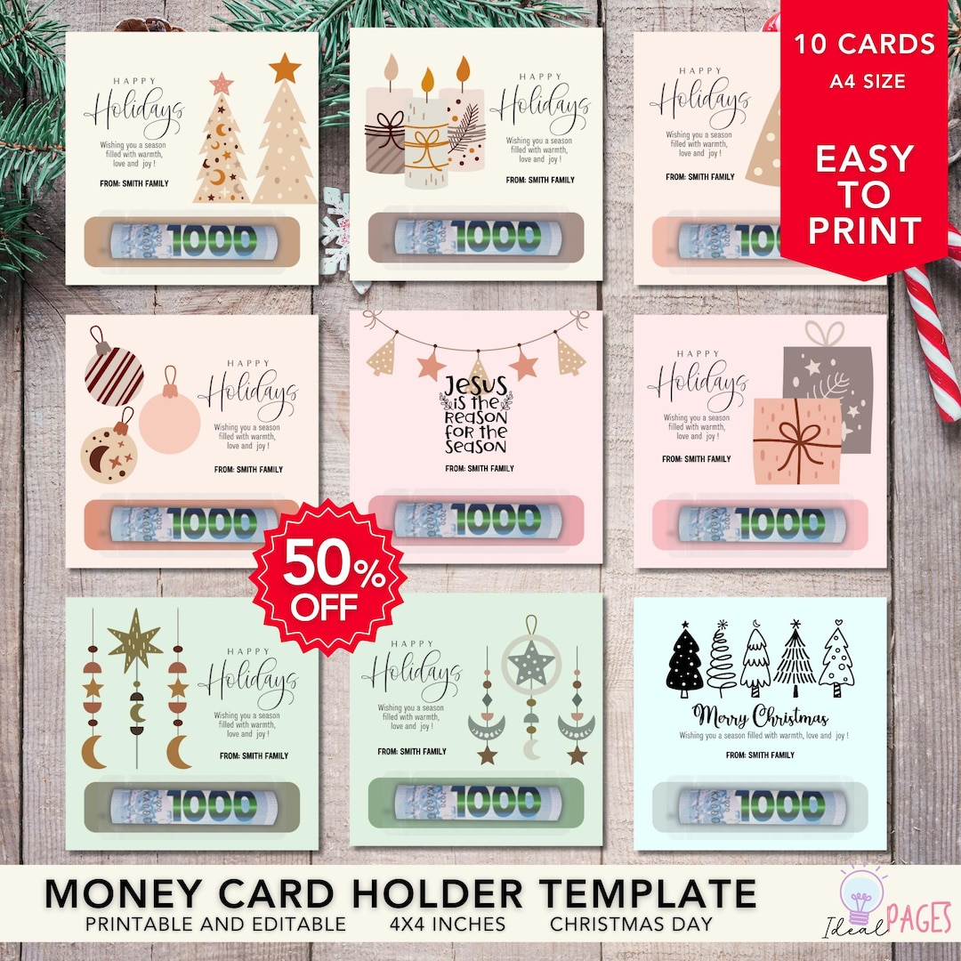 10 Christmas Money Holder, Money Cards Christmas, Holiday Money Gift ...