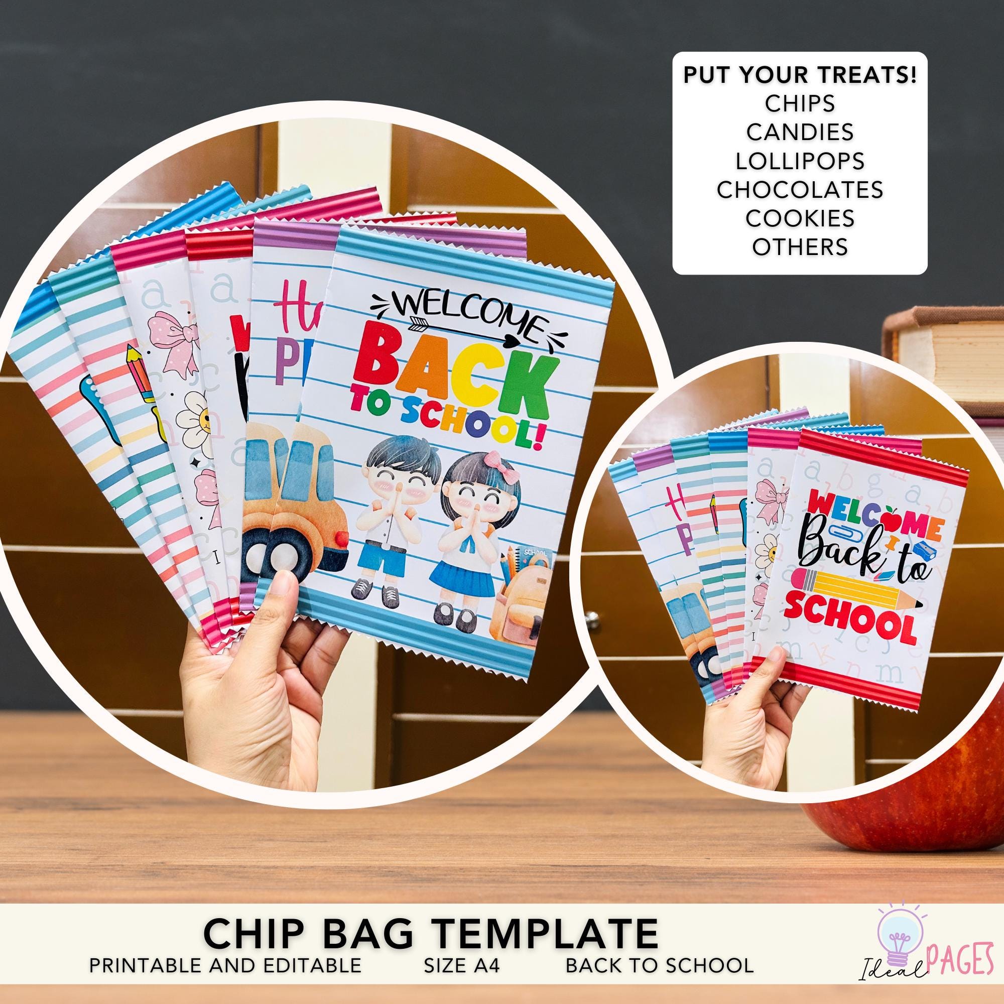 6 Back to School Chip Bag Template, School Party Favor, Welcome Snack ...
