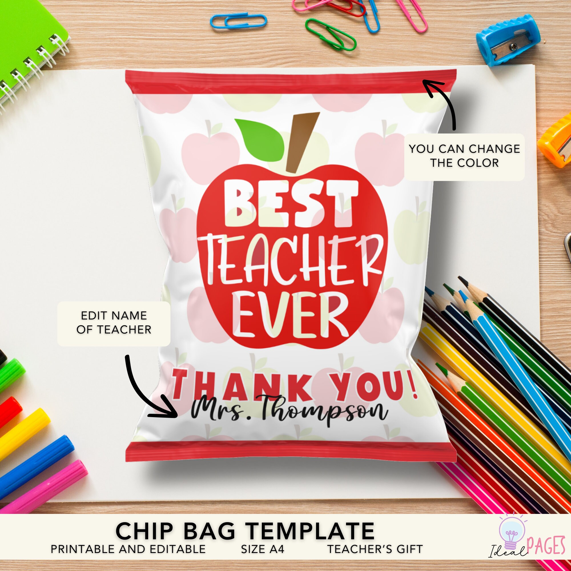 Teacher Appreciation Chip Bag Template DIY Party Favor Printable Back ...