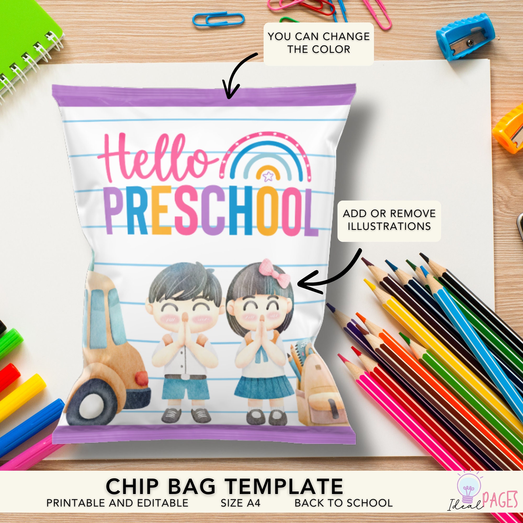6 Back to School Chip Bag Template, School Party Favor, Welcome Snack ...