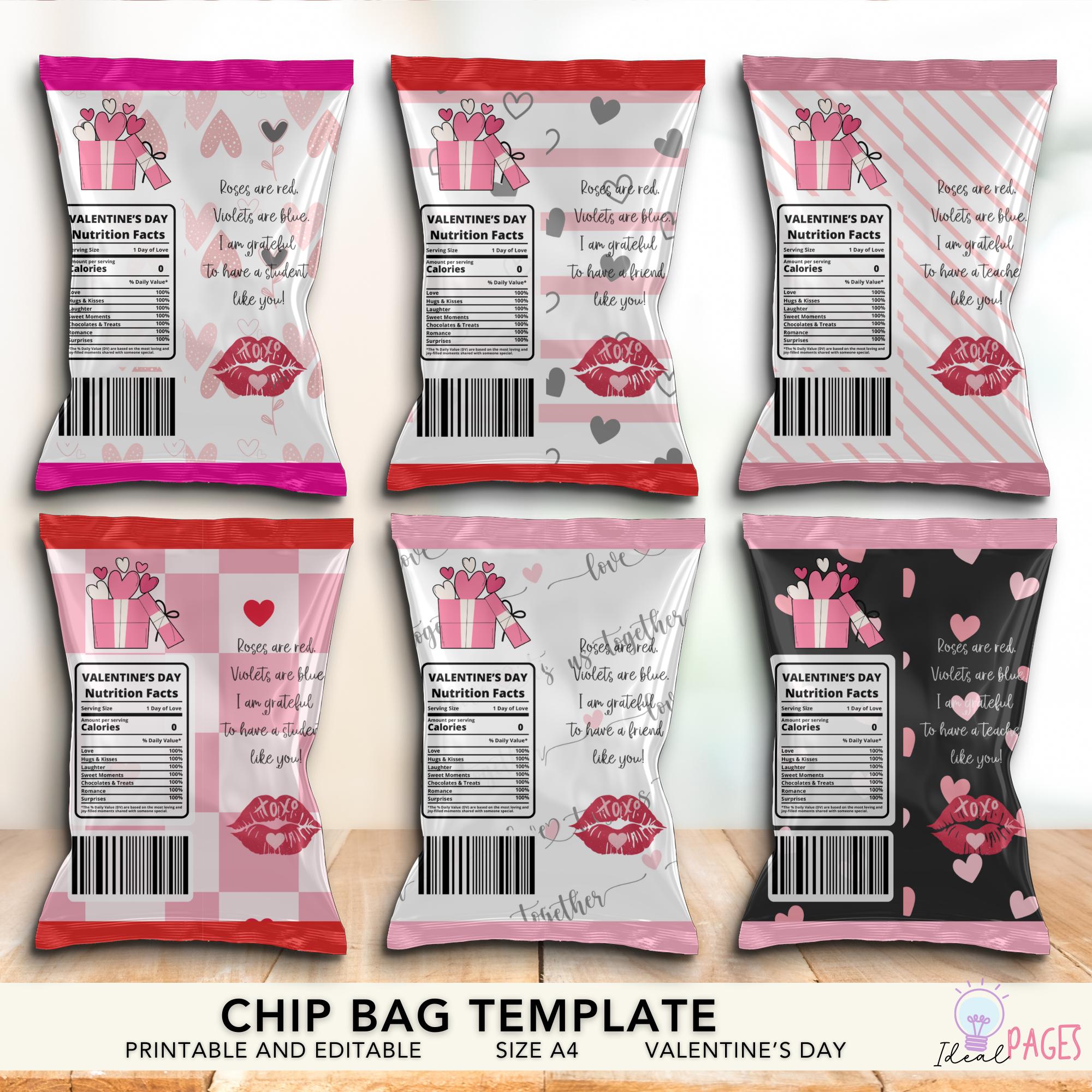 6 Valentines Day Party Chip Bag for Teachers and Students, Classroom ...
