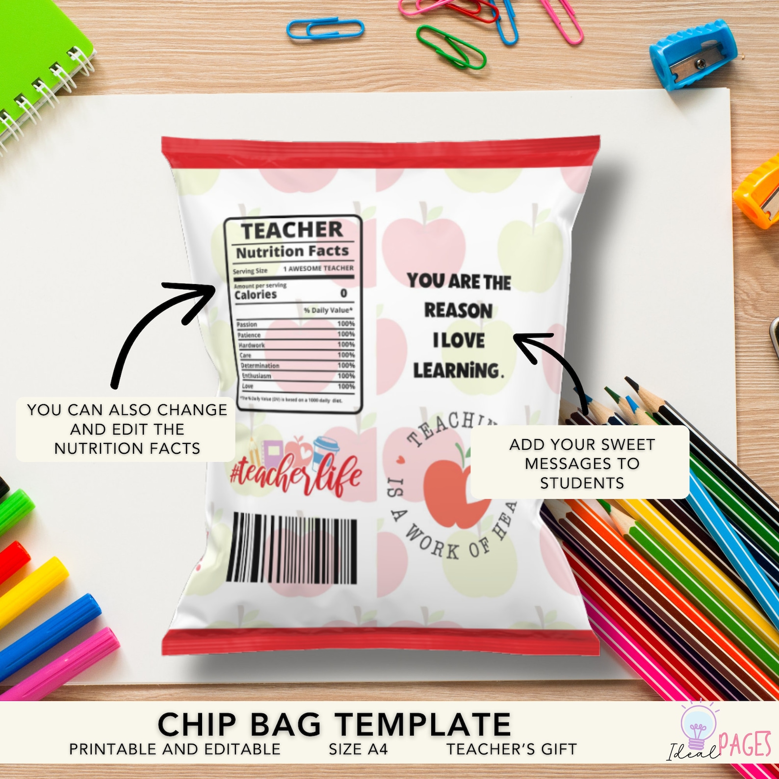 Teacher Appreciation Chip Bag Template DIY Party Favor Printable Back ...