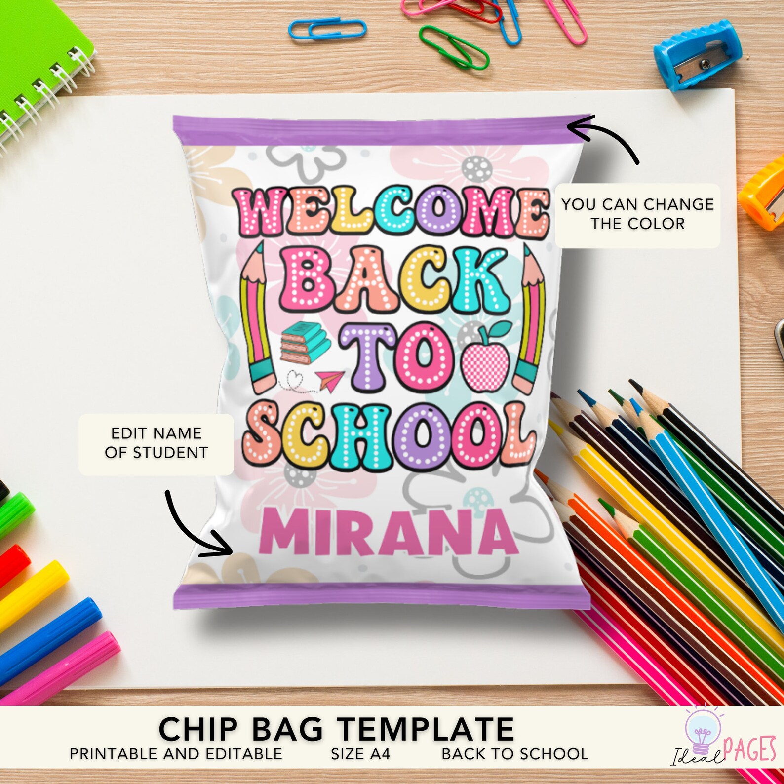 Back to School Chip Bag Template, School Party Favor, Welcome Snack Bag ...