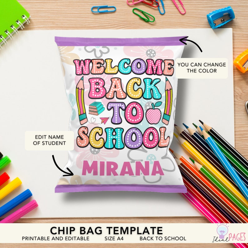 Back to School Chip Bag Template, School Party Favor, Welcome Snack Bag ...