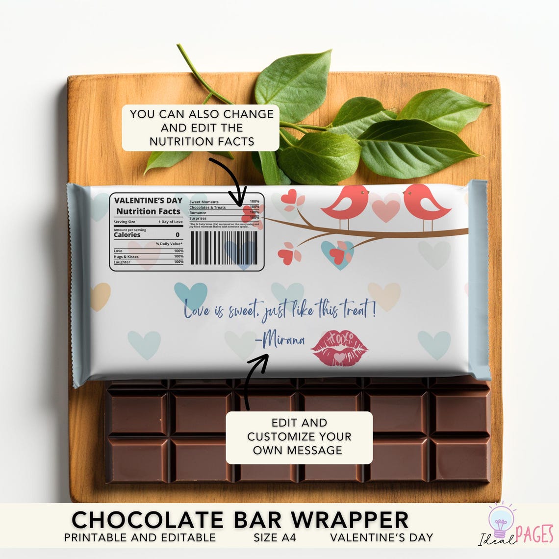 Gray Valentine's Day Chocolate Bar Wrapper, Hearts Day Candy Bar Wrap ...