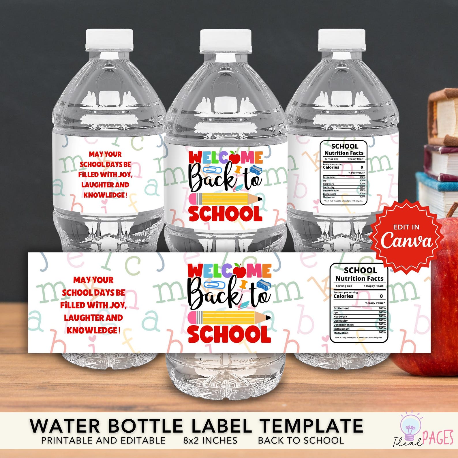 Back to School Party Favors, Water Bottle Label Template, Editable ...