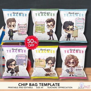 6 Teacher Appreciation Chip Bag Template, DIY Party Favor Printable ...