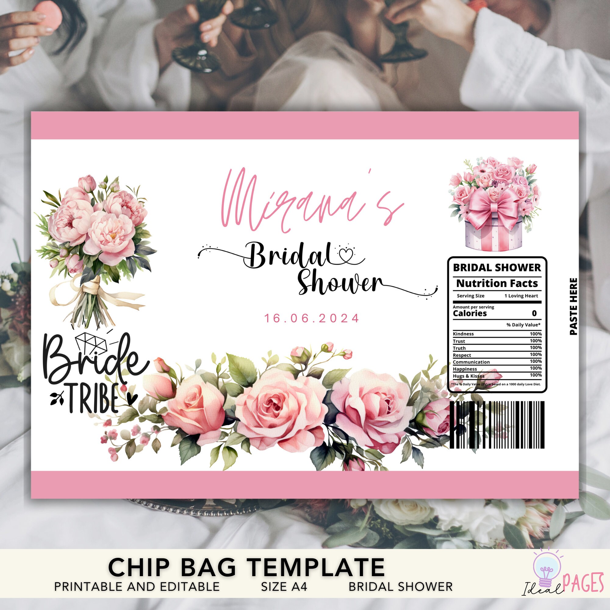 Bridal Shower Chip Bag Template, Customizable Favor Bags, Wedding Snack ...