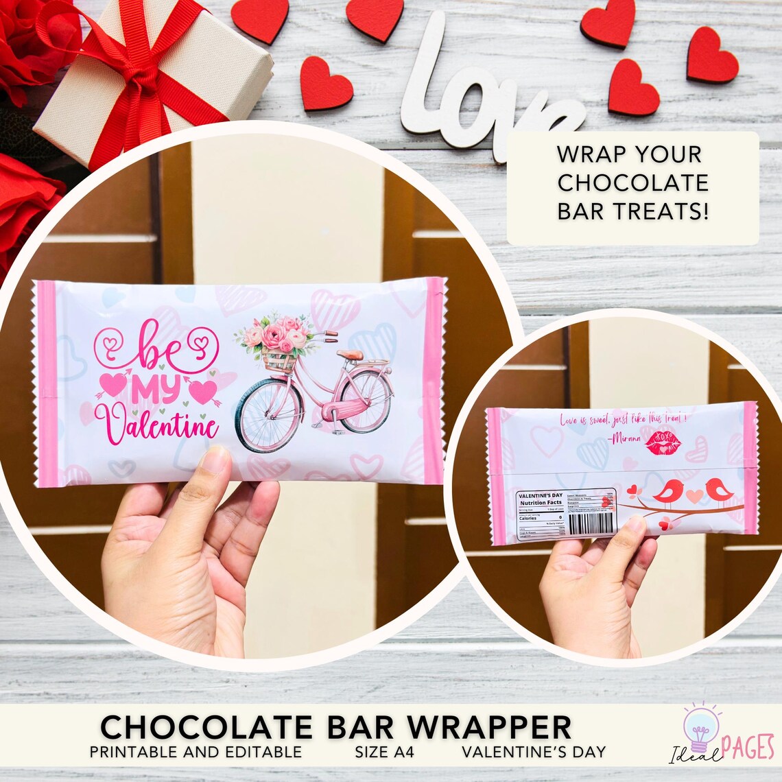 Gray Valentine's Day Chocolate Bar Wrapper, Hearts Day Candy Bar Wrap ...