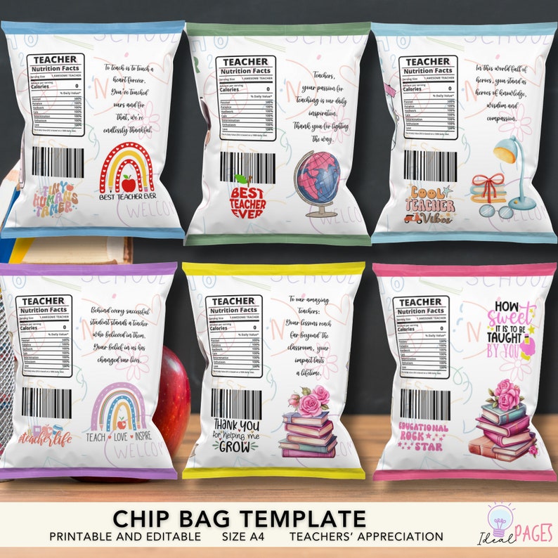 6 Teacher Appreciation Chip Bag Template, DIY Party Favor Printable ...
