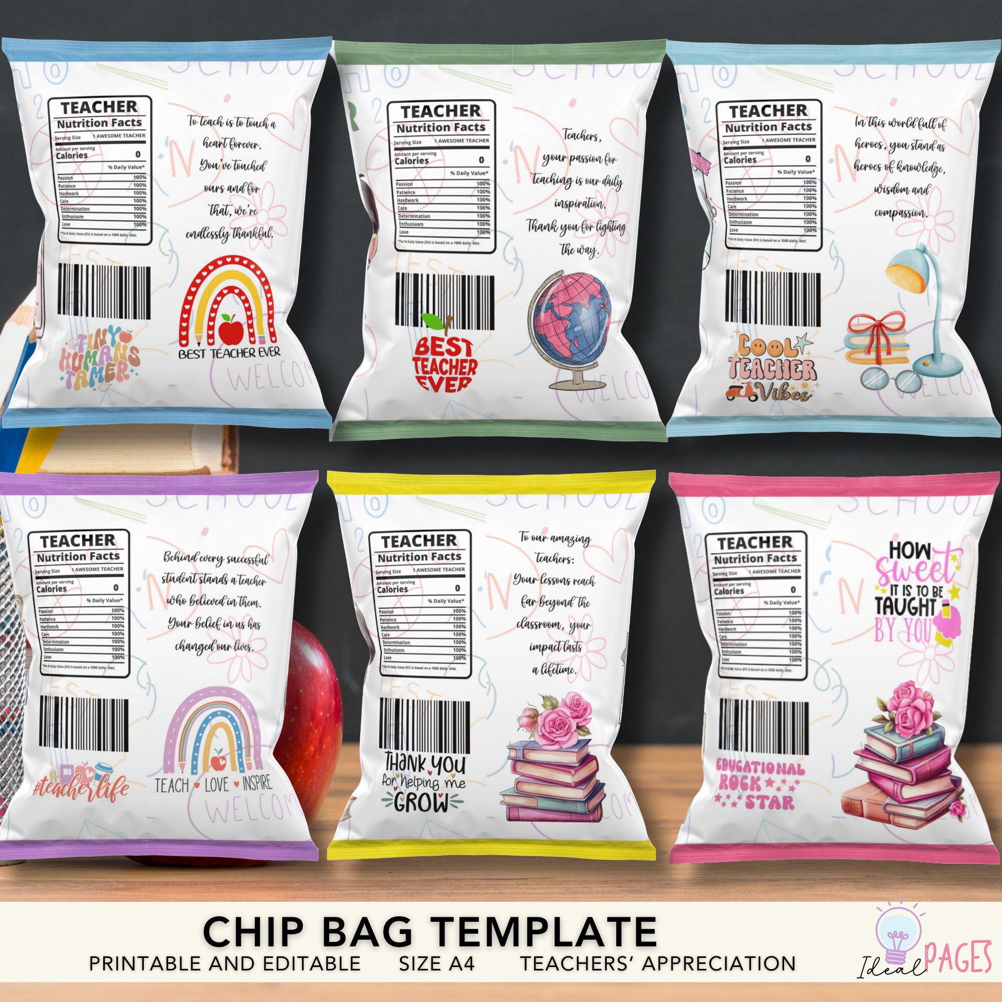 6 Teacher Appreciation Chip Bag Template, DIY Party Favor Printable ...