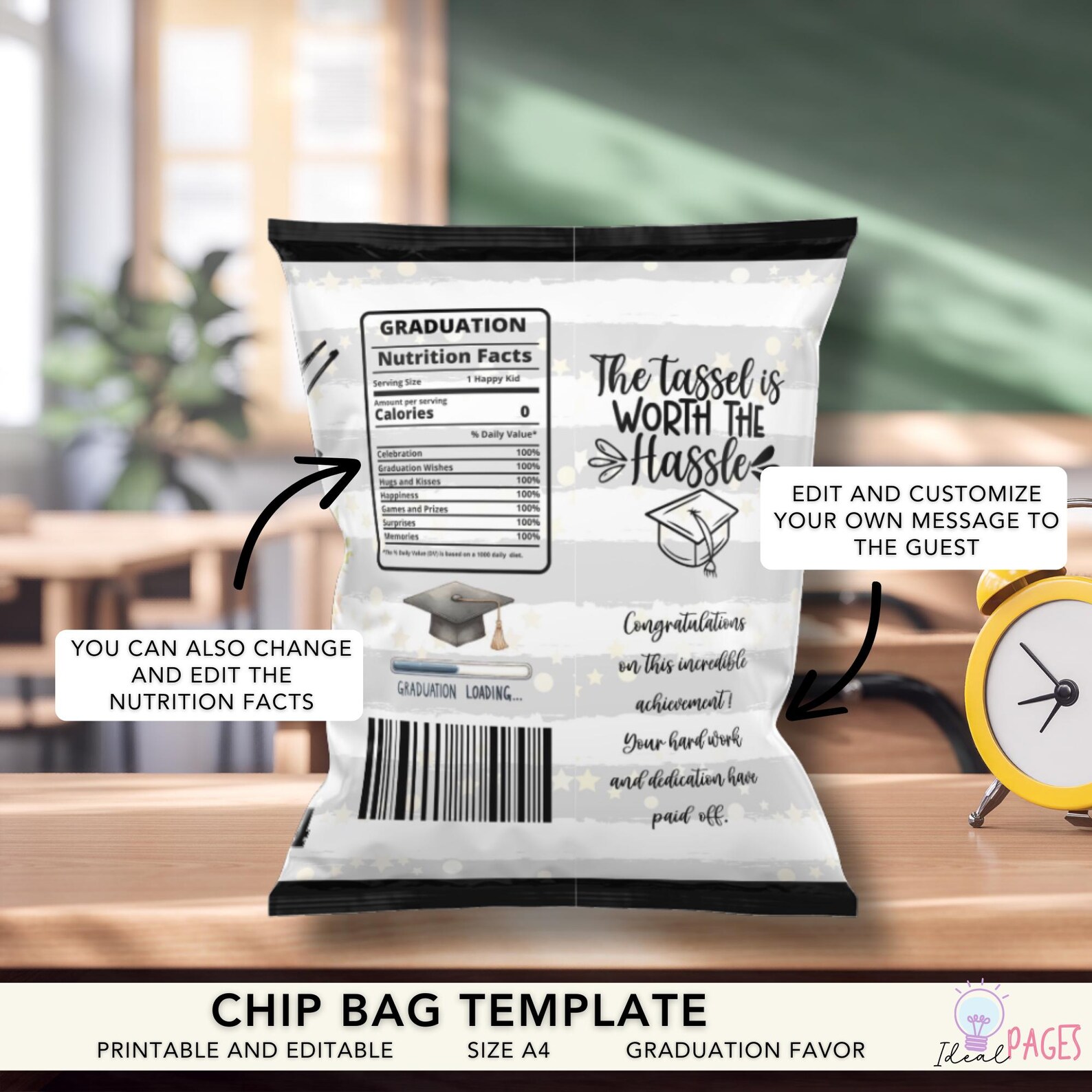 6 Floral Graduation Chip Bag Label Template, Class 2026, DIY Party ...