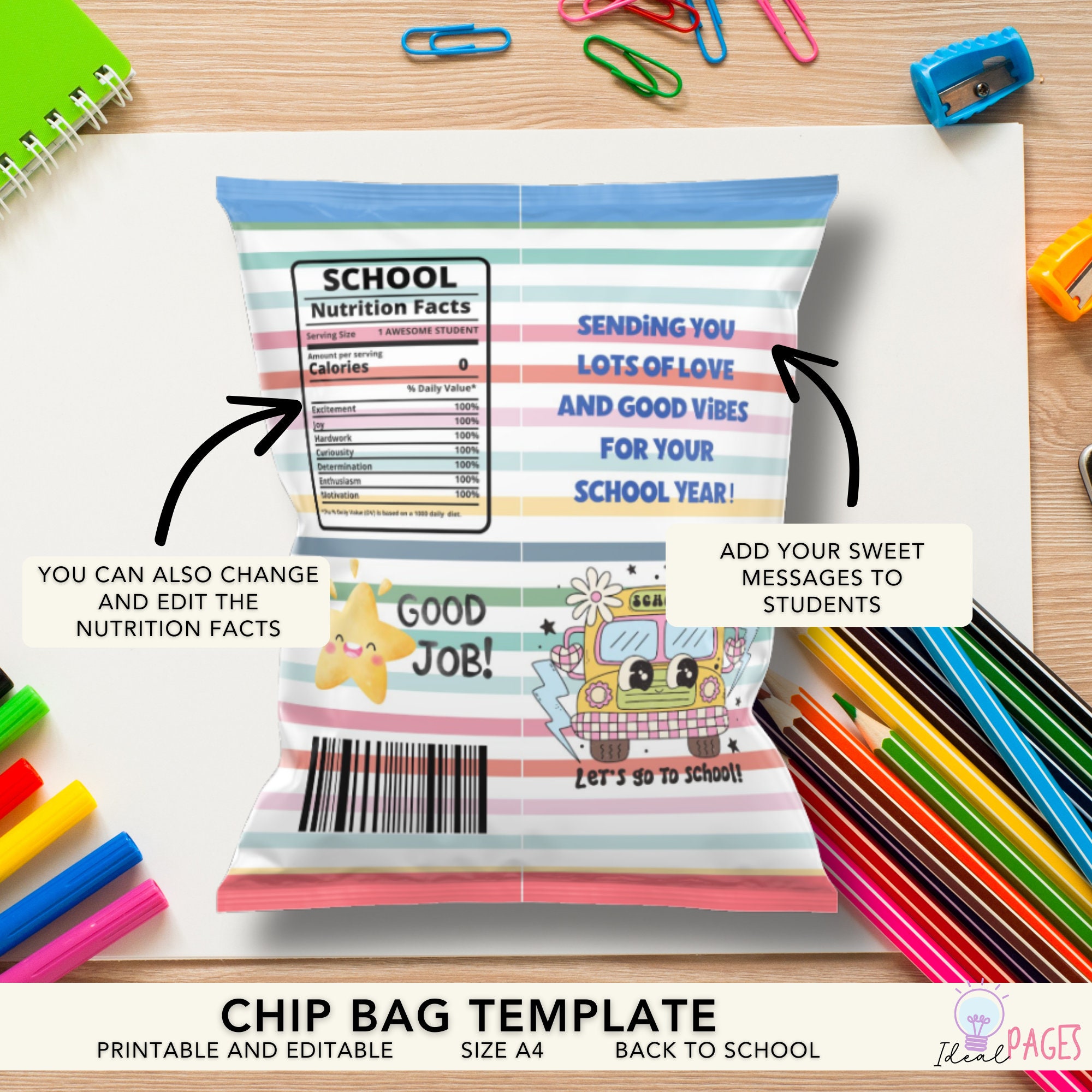Editable Retro Back to School Chip Bag Template, School Party Favor ...