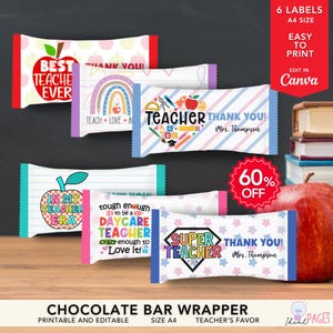 6 Teacher Appreciation Gift, Chocolate Bar Wrapper, Candy Bar Wrapper ...