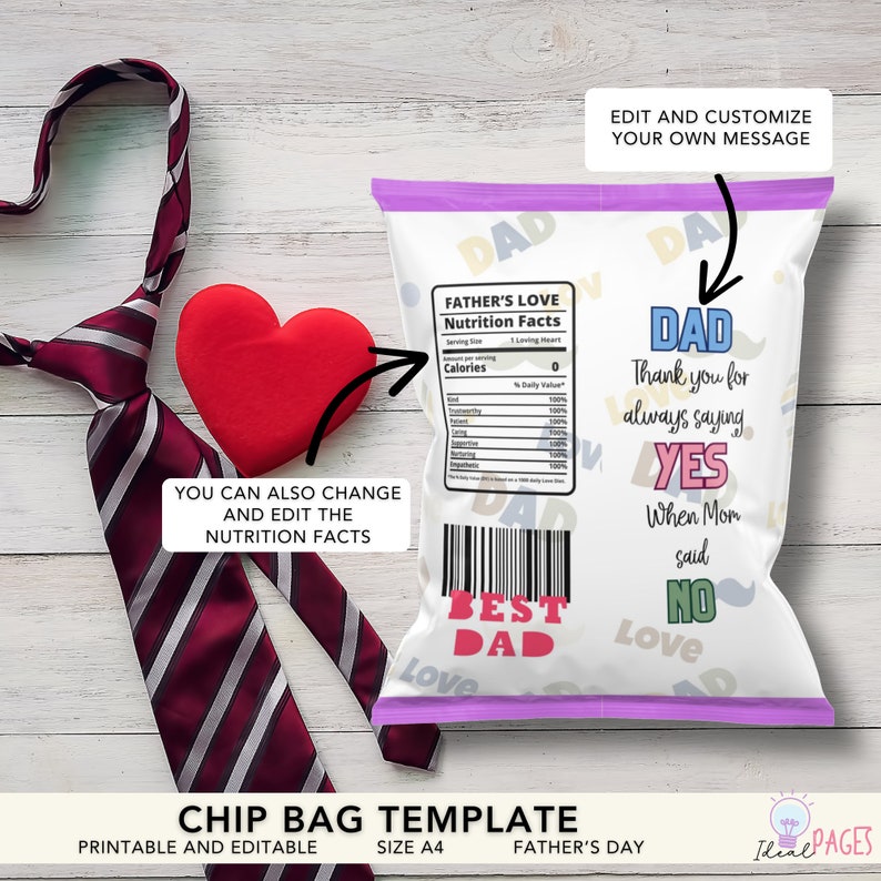 Fathers Day Chip Bag Template Father's Day Printable Party Favors Gift ...