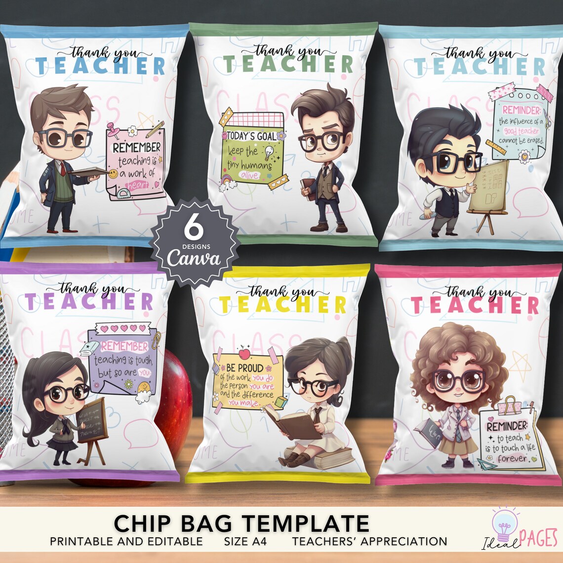6 Teacher Appreciation Chip Bag Template, DIY Party Favor Printable ...