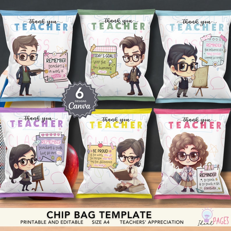 6 Teacher Appreciation Chip Bag Template, DIY Party Favor Printable ...
