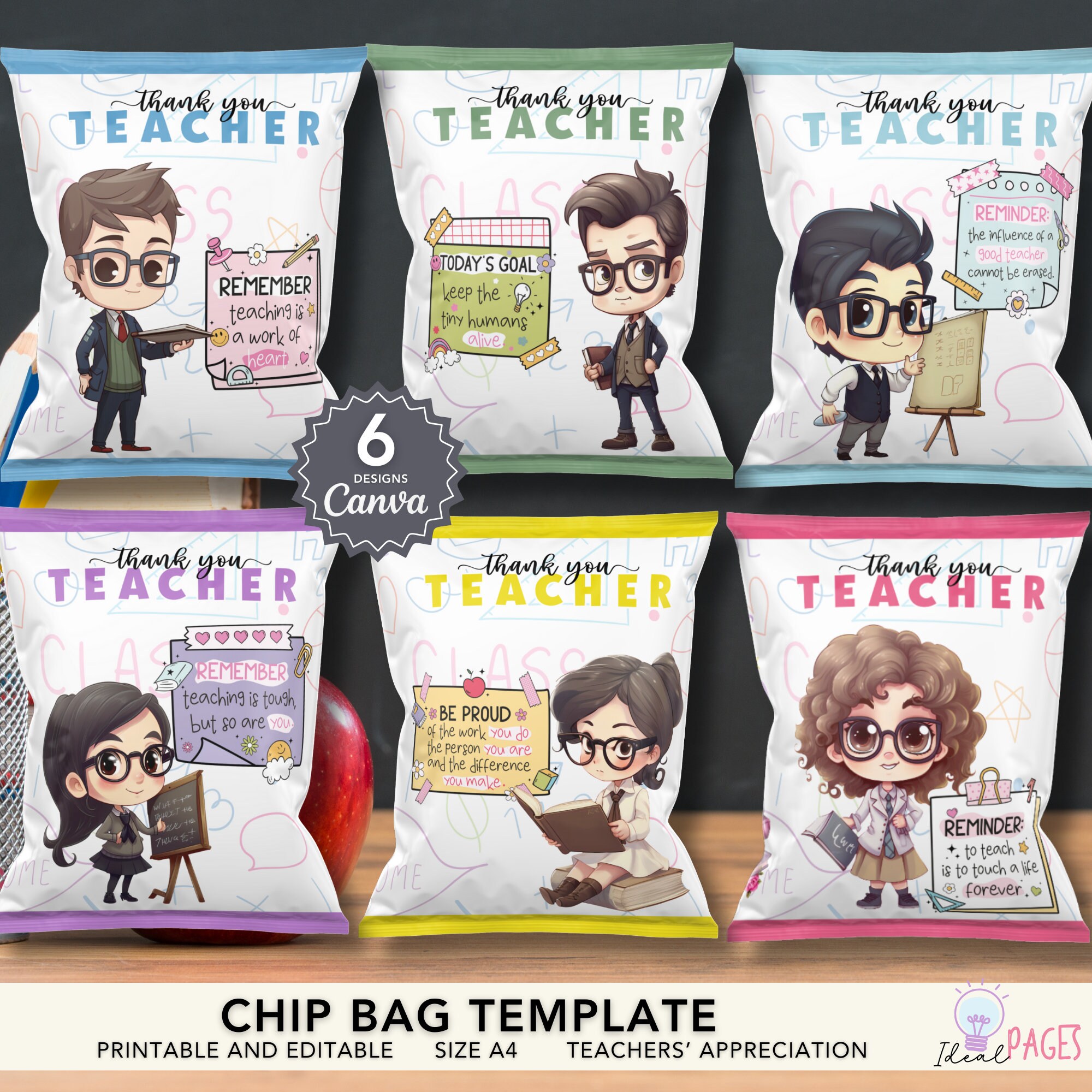 6 Teacher Appreciation Chip Bag Template, DIY Party Favor Printable ...