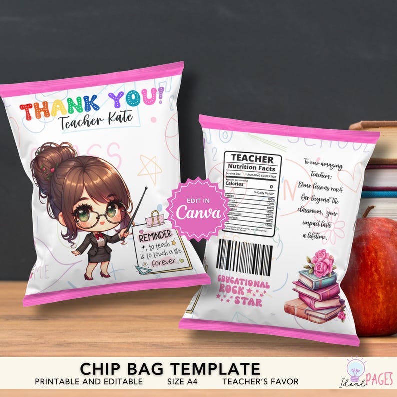 Teacher Appreciation Chip Bag Template, DIY Party Favor Printable ...