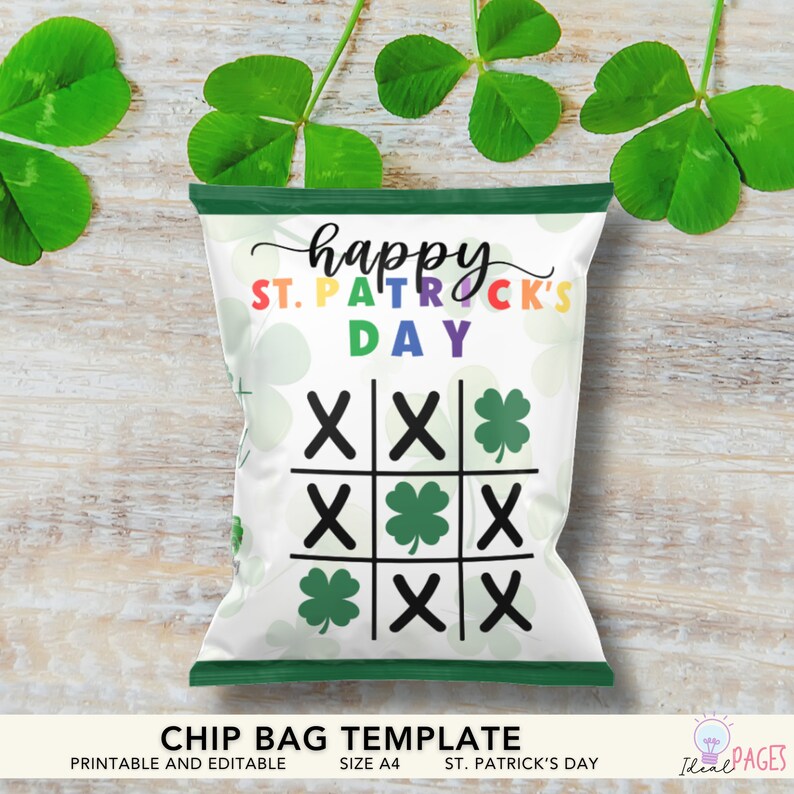 St Patricks Day Chip Bag Template, Custom Chip Bag, Shamrock Party ...