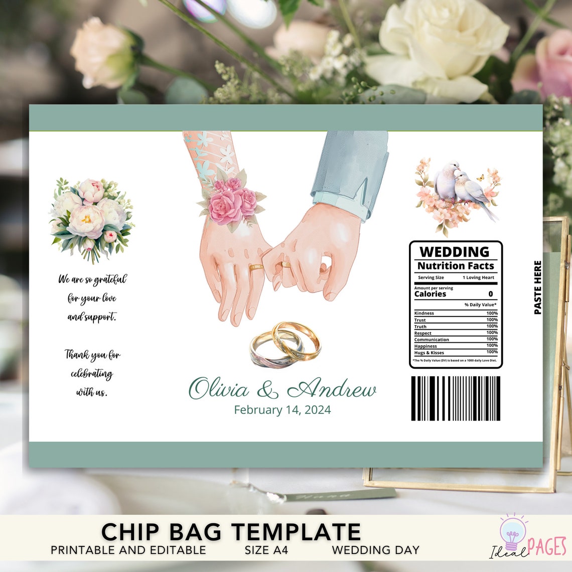 Wedding Chip Bag Template, Custom Chip Bag, Customizable Favor Bags ...