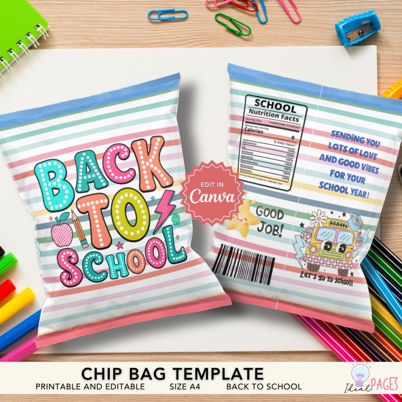 Editable Retro Back to School Chip Bag Template, School Party Favor ...