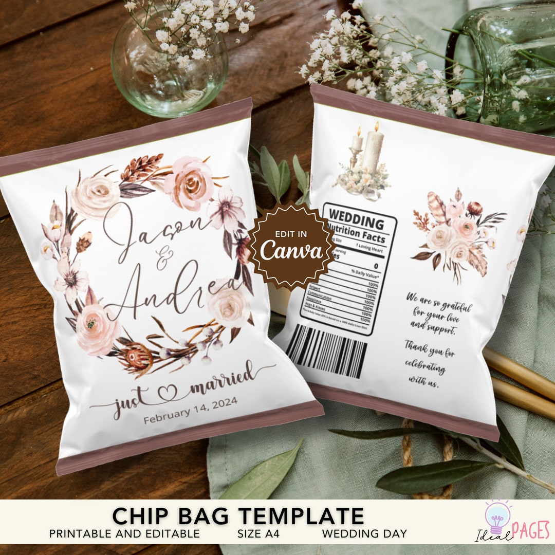 Wedding Chip Bag Template, Custom Chip Bag, Customizable Favor Bags ...