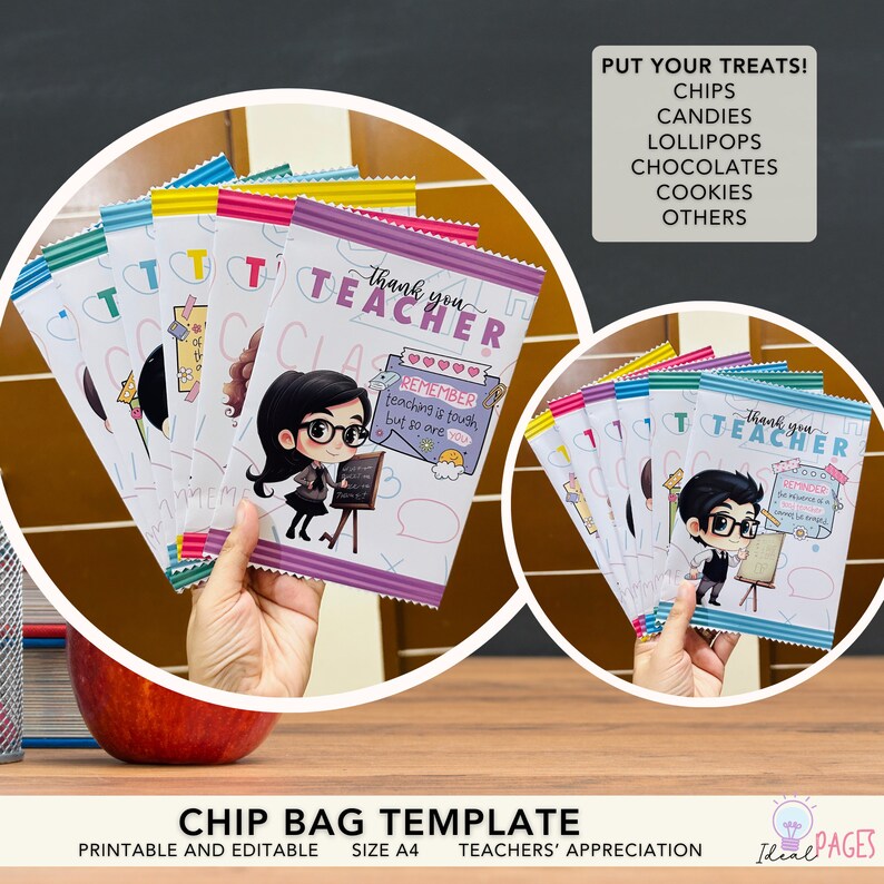 6 Teacher Appreciation Chip Bag Template, DIY Party Favor Printable ...