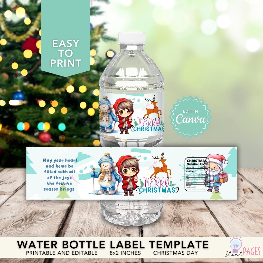 Christmas Water Bottle Labels, Christmas Party Favors, Christmas Party ...