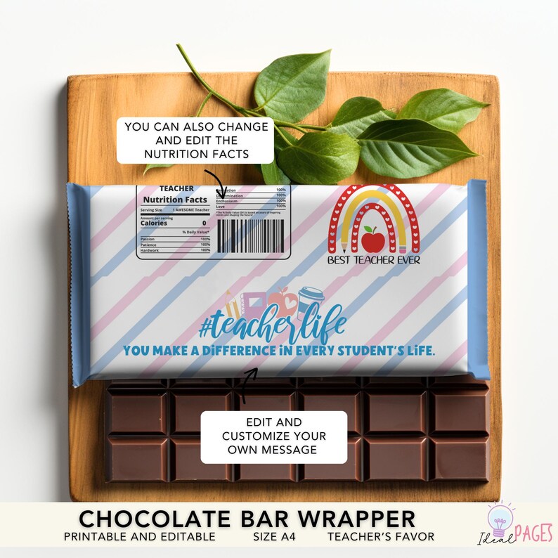 Teacher Appreciation Gift, Chocolate Bar Wrappers, Candy Bar Wrapper ...