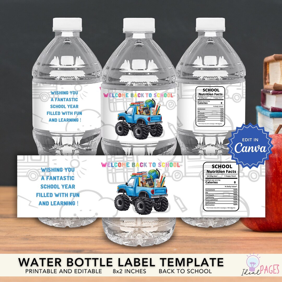Back to School Water Bottle Label Template, Water Bottle Wraps, First ...