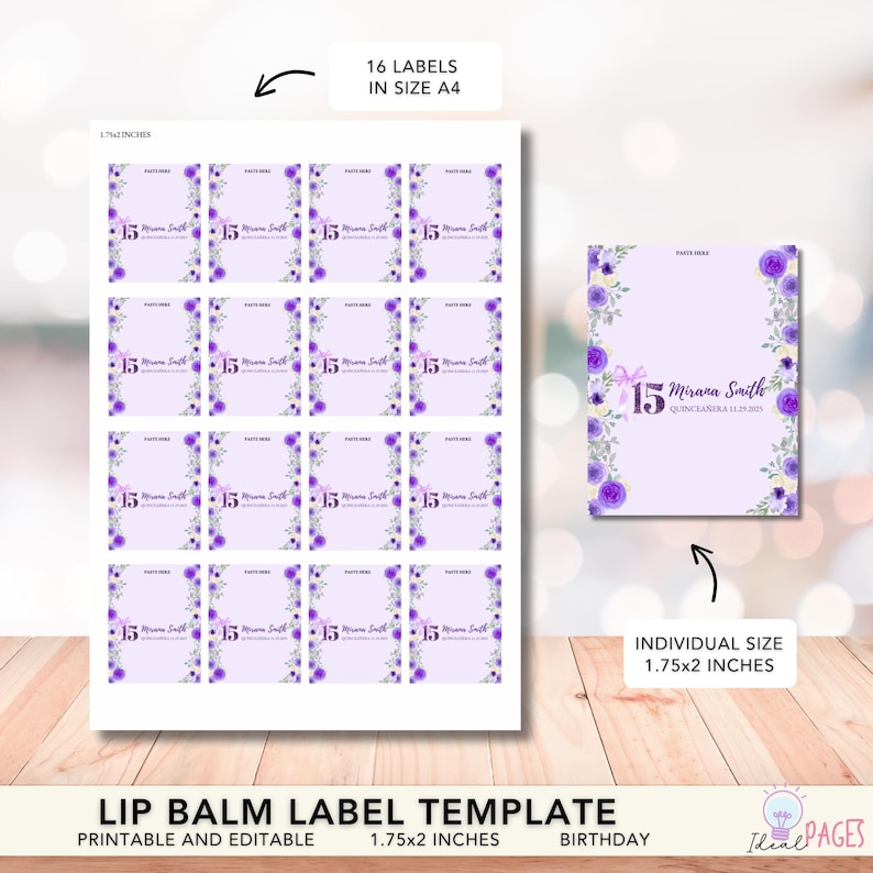 Purple Quinceanera Lip Balm Party Favor, Lip Balm Card Holder, Lip Balm ...