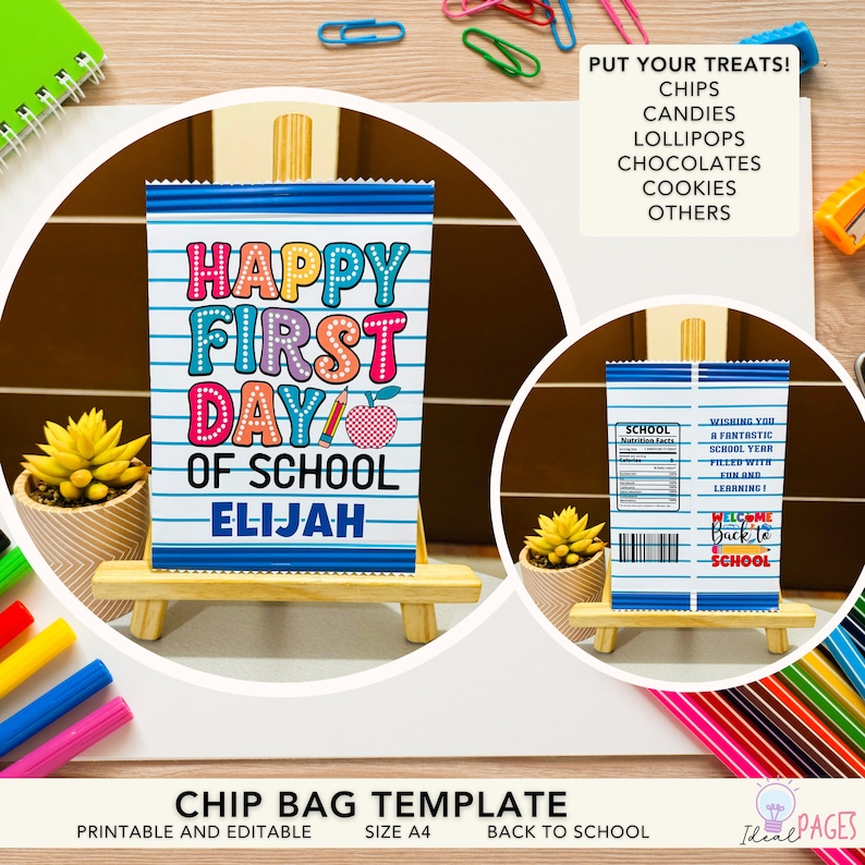 Back to School Chip Bag Template, School Party Favor, Welcome Snack Bag ...