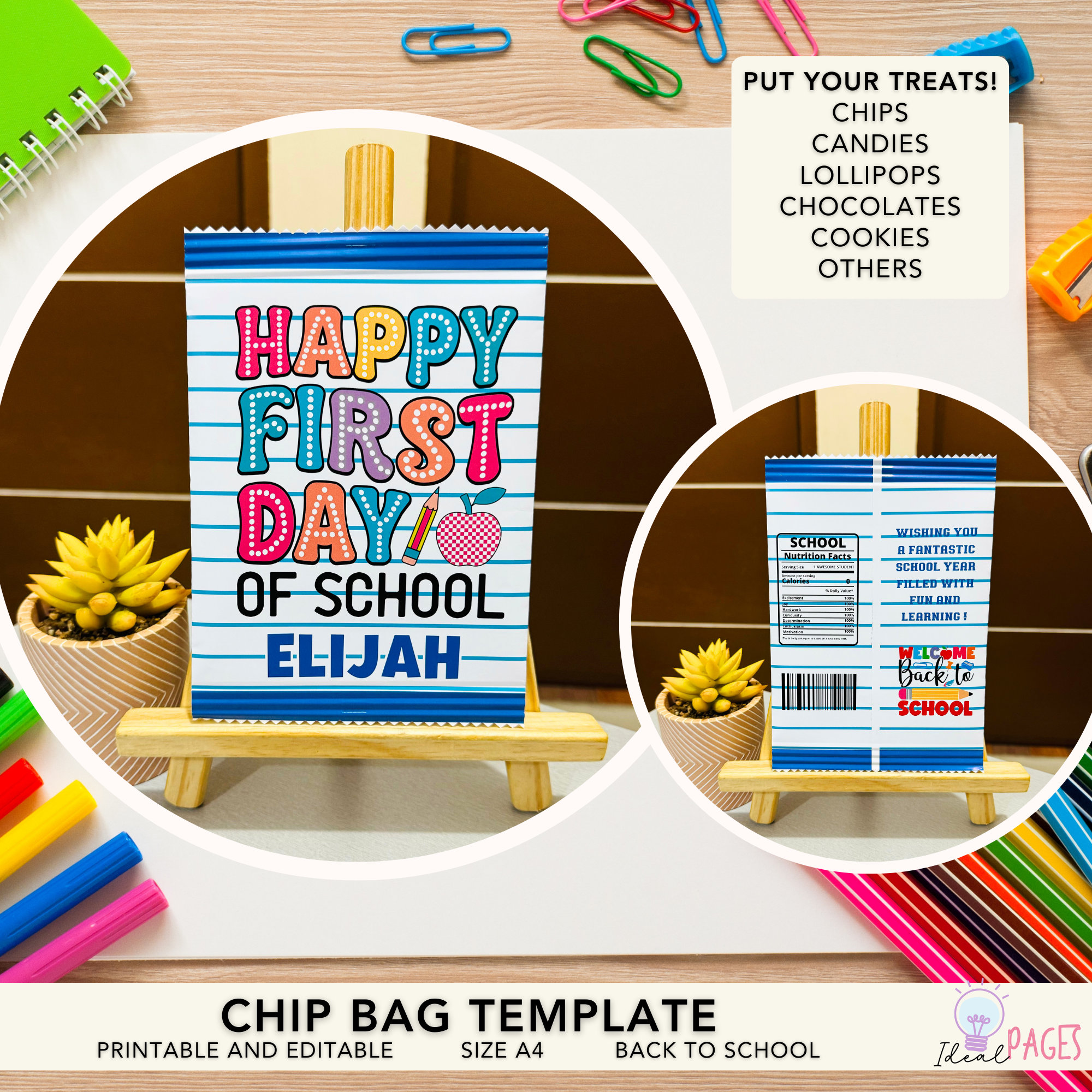 Back to School Chip Bag Template, School Party Favor, Welcome Snack Bag ...