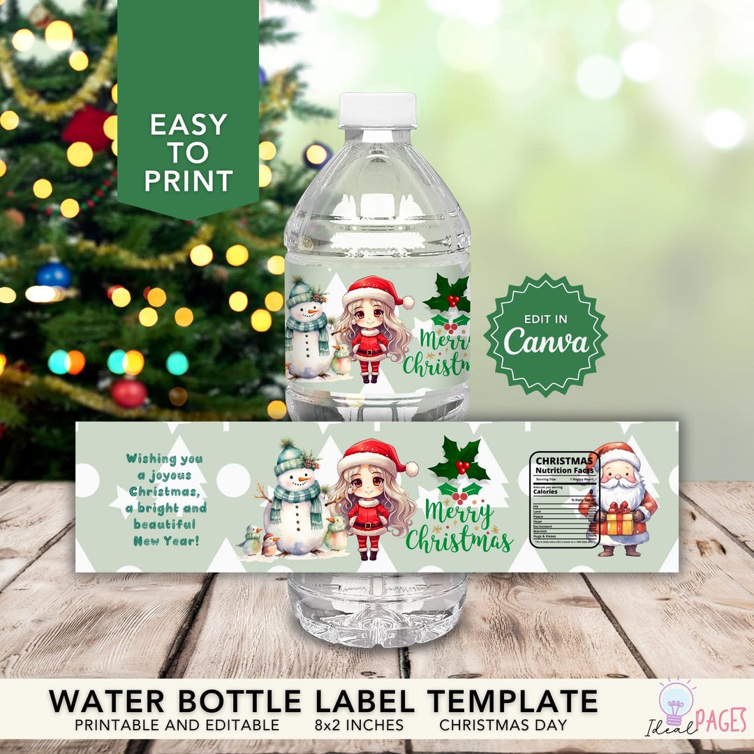 Christmas Water Bottle Labels, Christmas Party Favors, Christmas Party ...