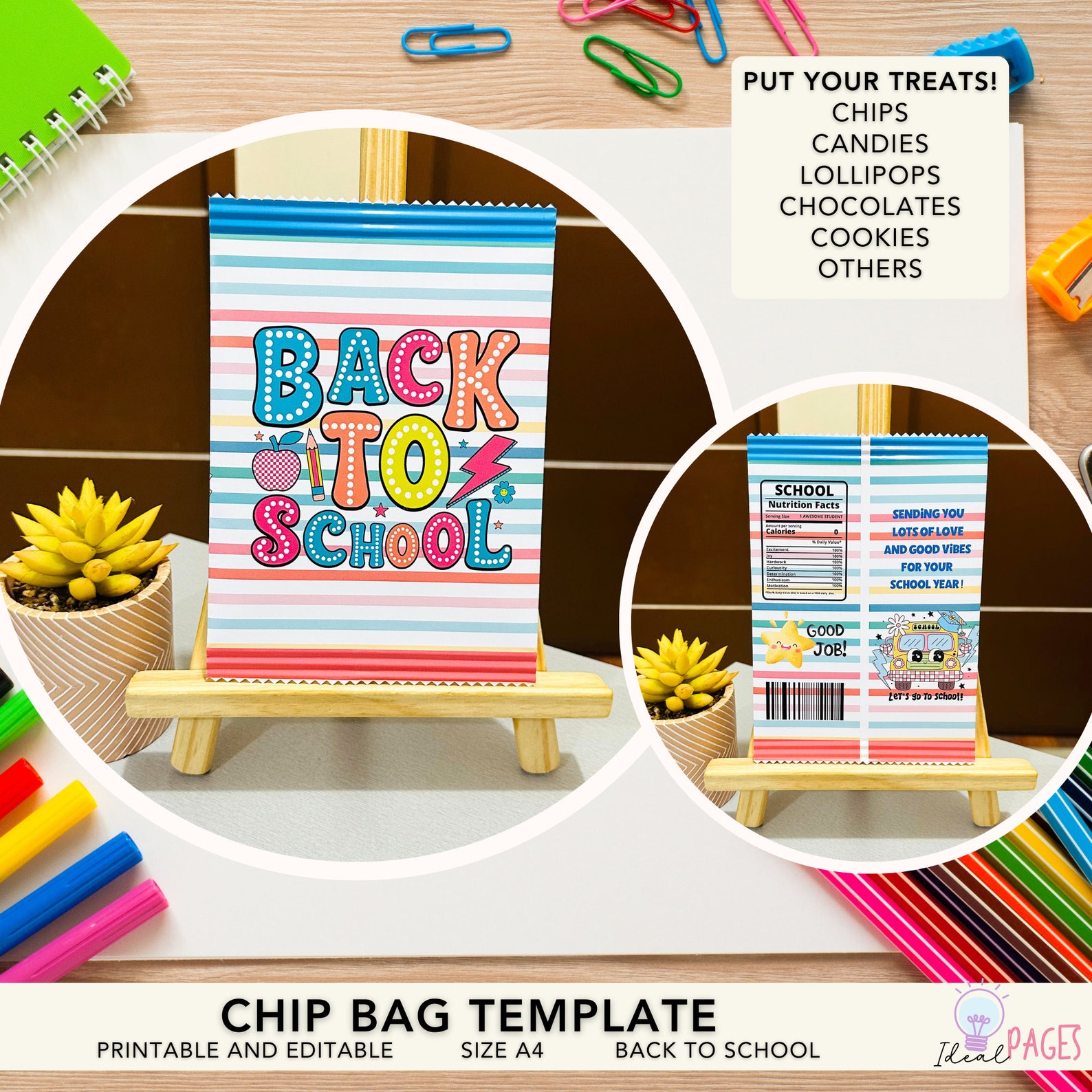 Editable Retro Back to School Chip Bag Template, School Party Favor ...