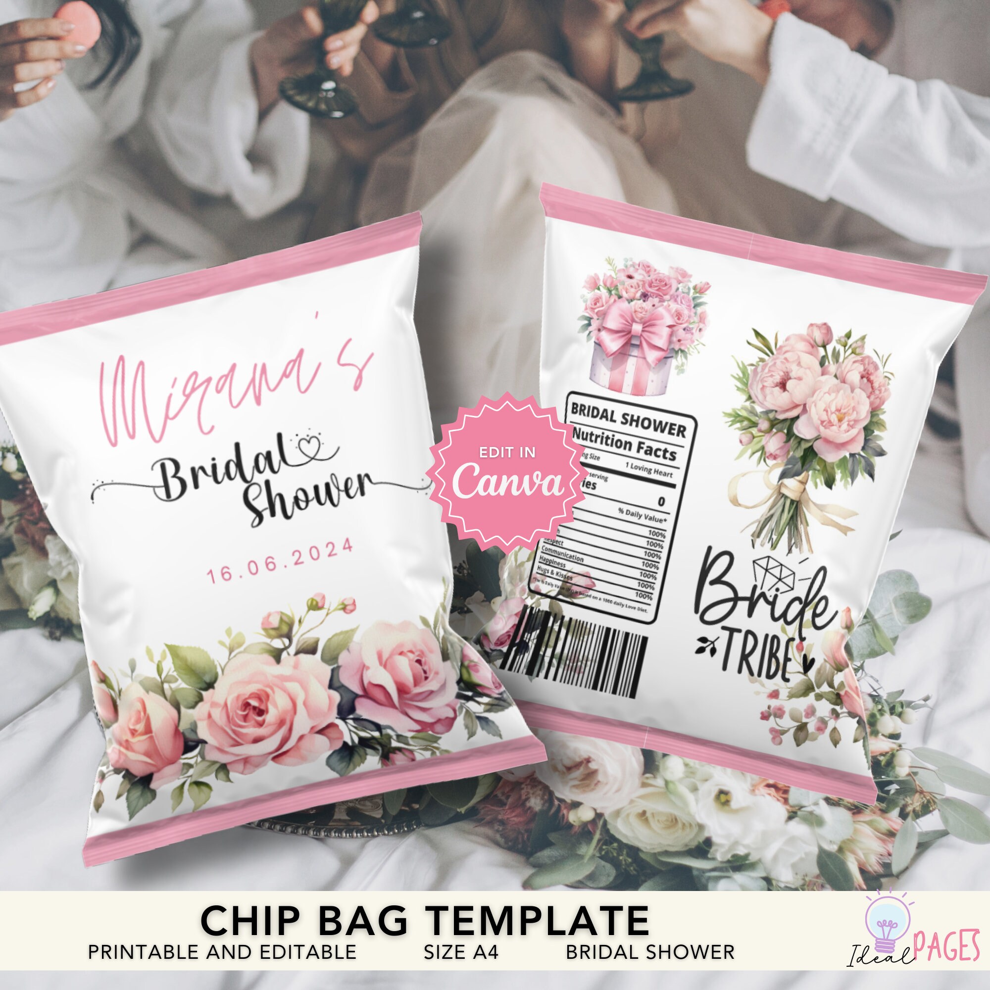 Bridal Shower Chip Bag Template, Customizable Favor Bags, Wedding Snack ...