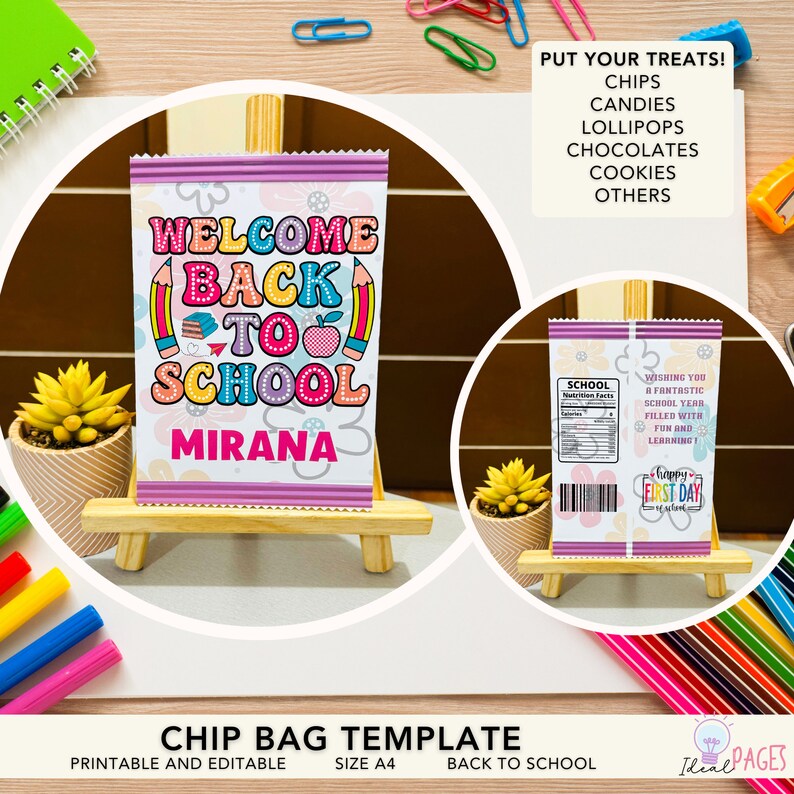 Back to School Chip Bag Template, School Party Favor, Welcome Snack Bag ...