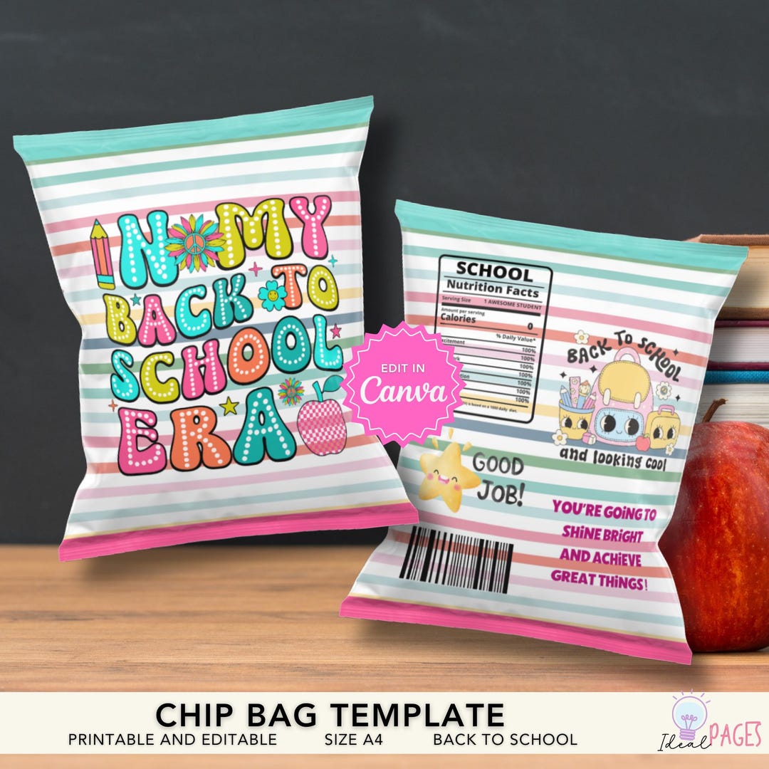 Editable Retro Back to School Chip Bag Template, School Party Favor ...
