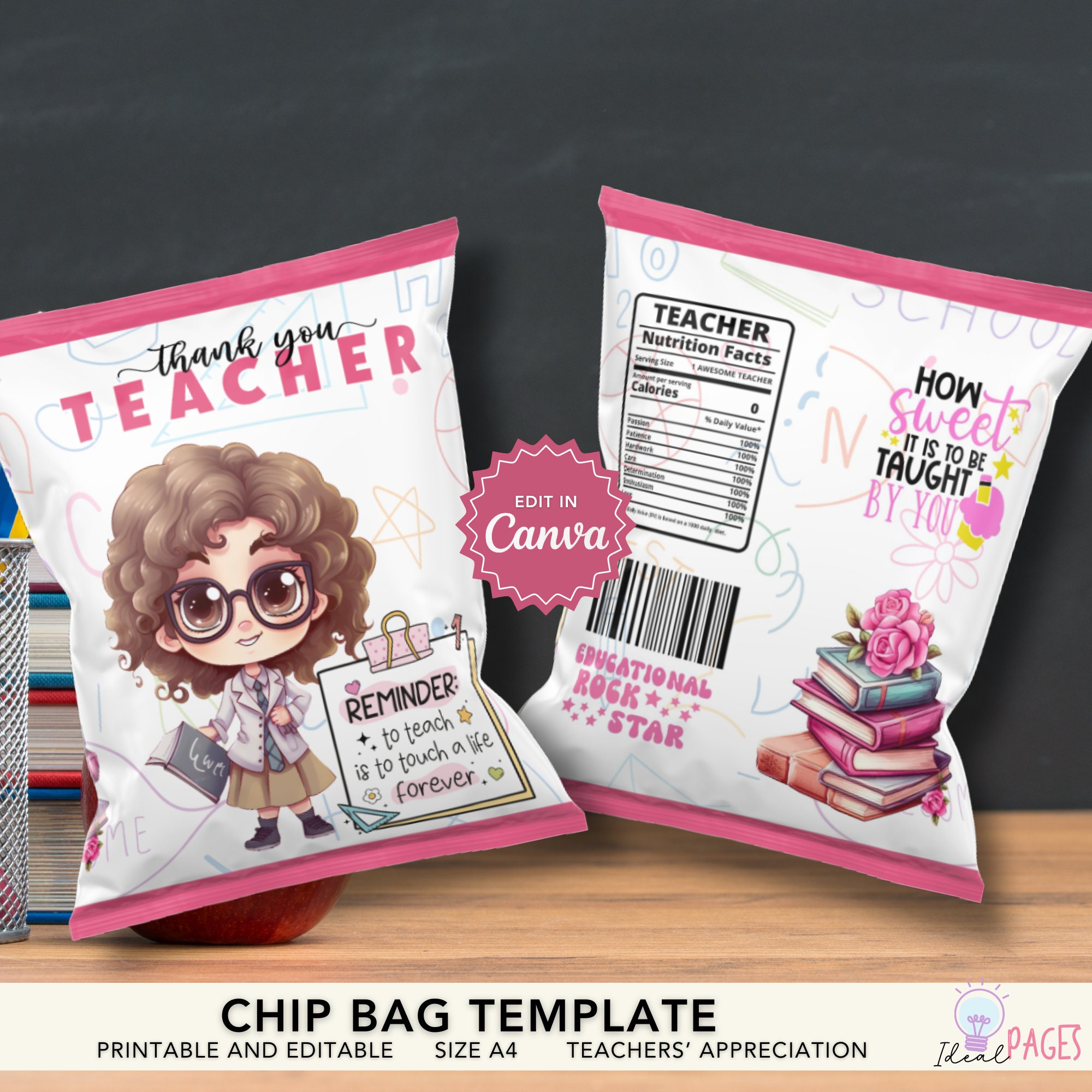 Teacher Appreciation Chip Bag Template, DIY Party Favor Printable ...