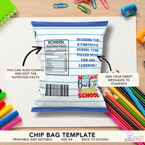 Back to School Chip Bag Template, School Party Favor, Welcome Snack Bag ...