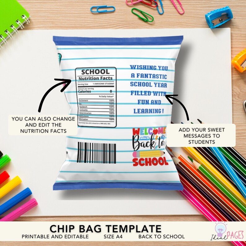 Back to School Chip Bag Template, School Party Favor, Welcome Snack Bag ...